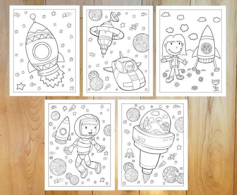 Cute Space Coloring Page Set! Downloadable PDF Files! - Etsy