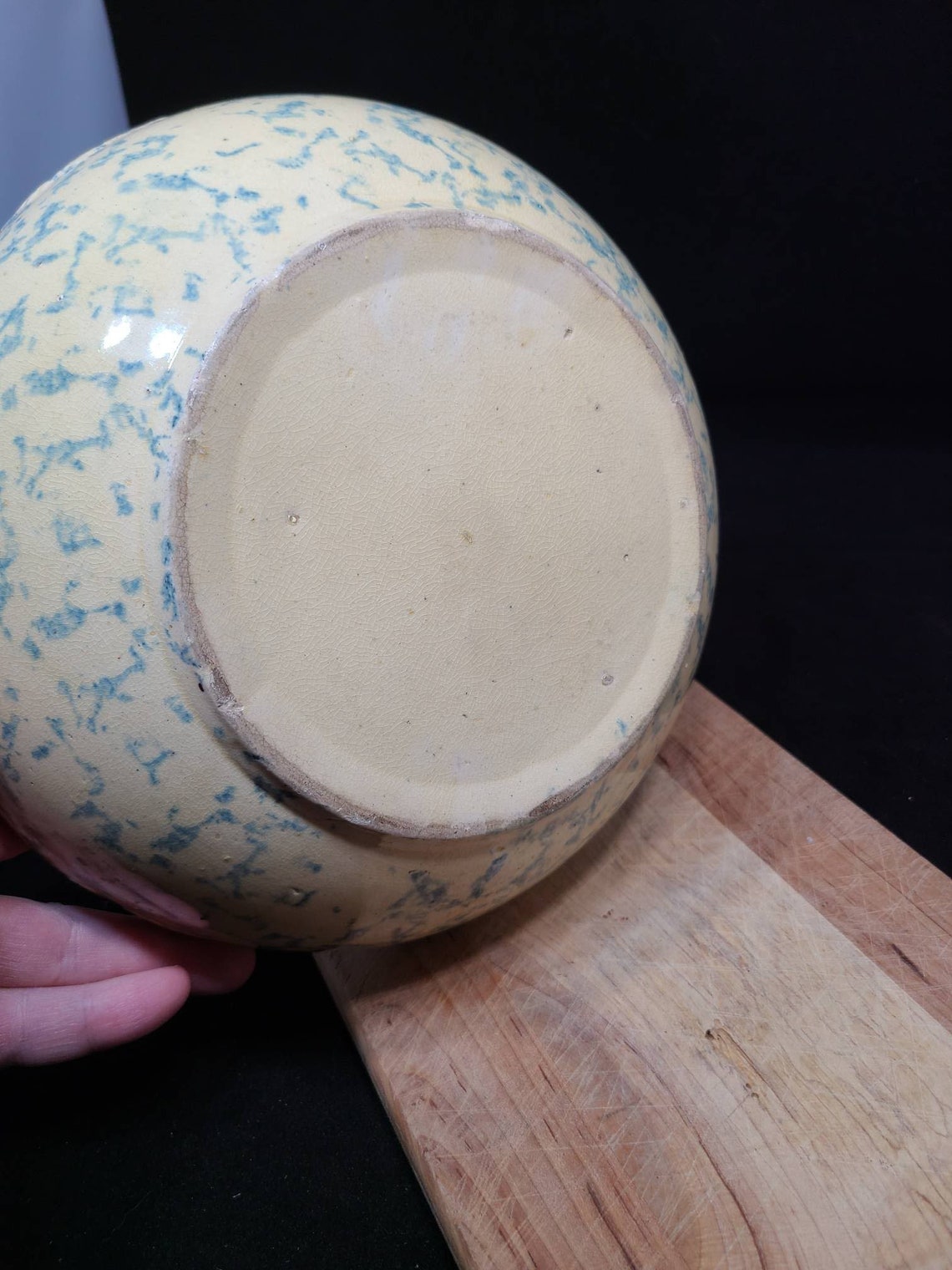 Antique Gold Rim/ Yellow Blue Spatterware & Spongeware Sugar Crock and ...