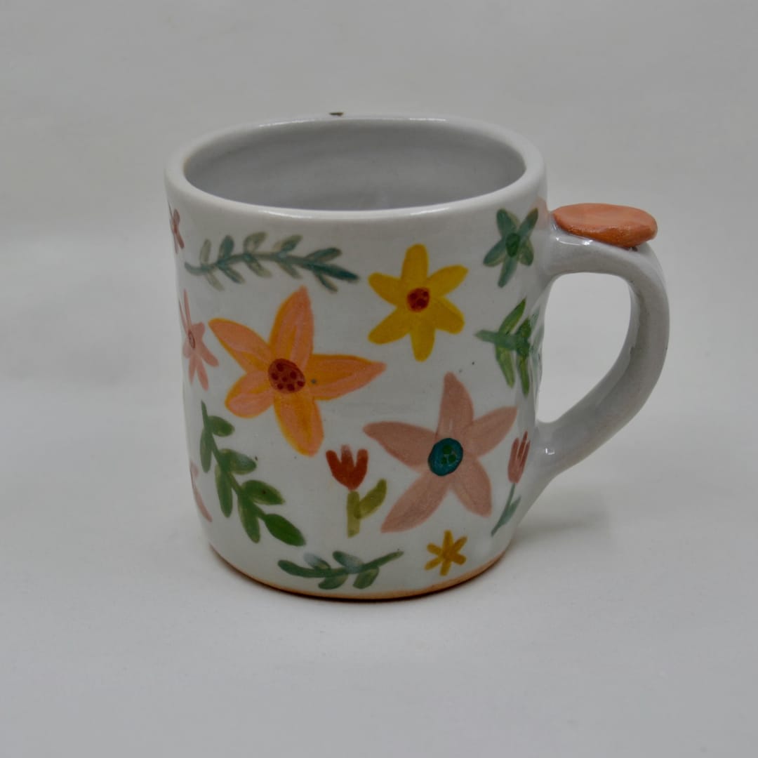 Handmade Floral Mug With Thumb Rest - Flower Design #2 - Ceramic ...