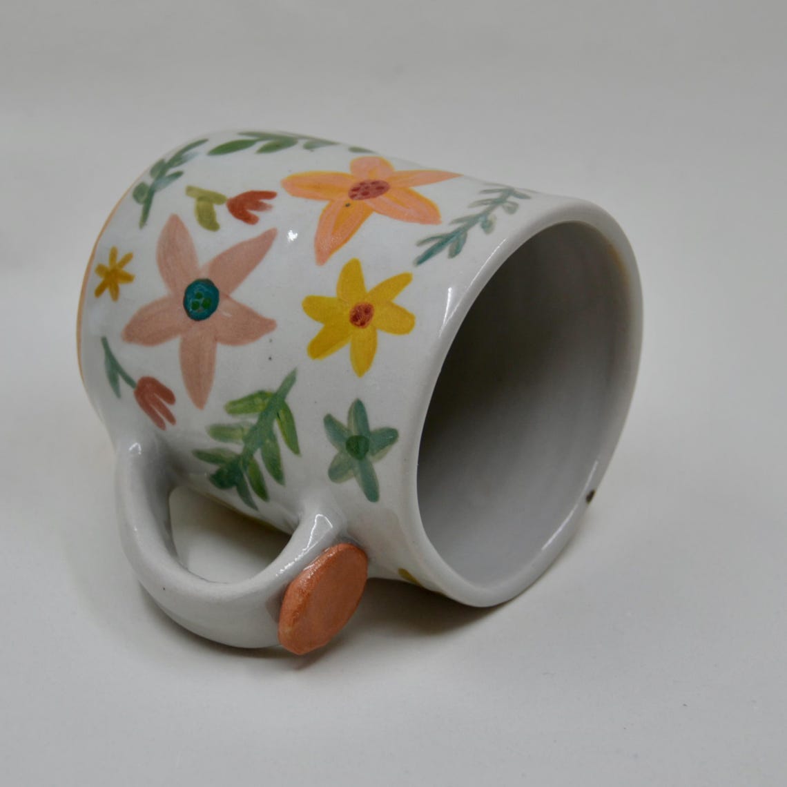 Handmade Floral Mug With Thumb Rest - Flower Design #2 - Ceramic ...