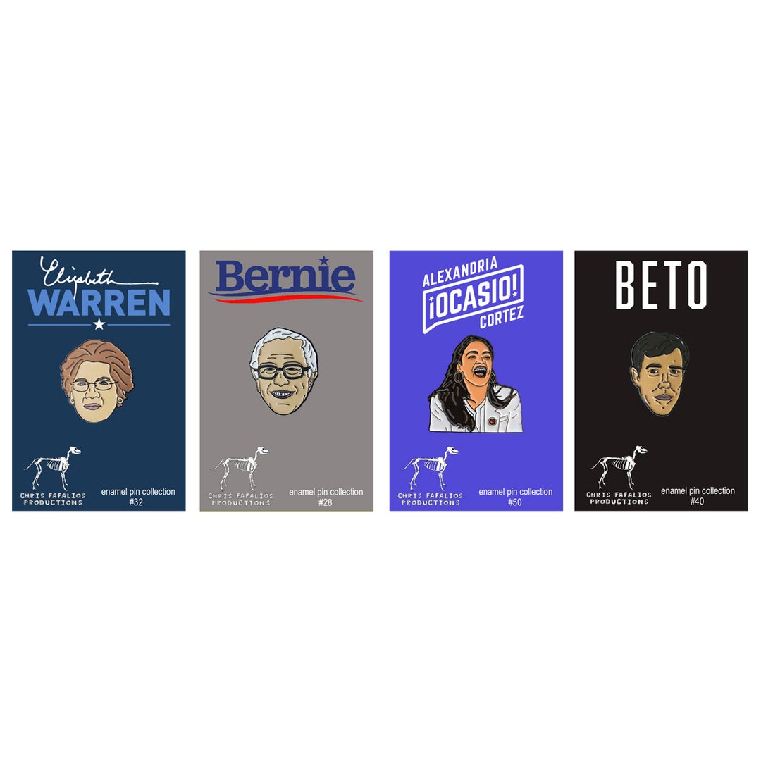 Progressive Leaders Enamel Pin Set – Bernie, Warren, AOC, Beto (4-pack ...