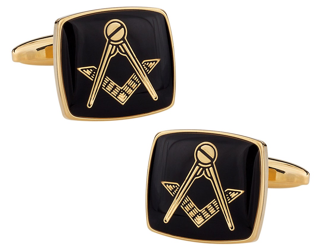 Men's Masonic Cuff Links Black Masonic Compass & Set Gold Cufflinks ...