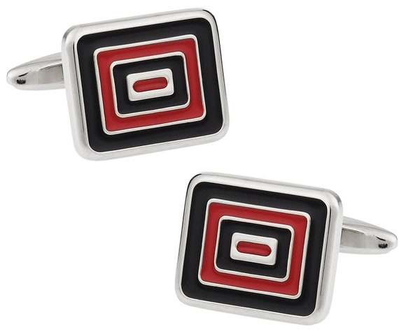 Distinctive Black & Red Enamel Square Silver Cufflinks With | Etsy