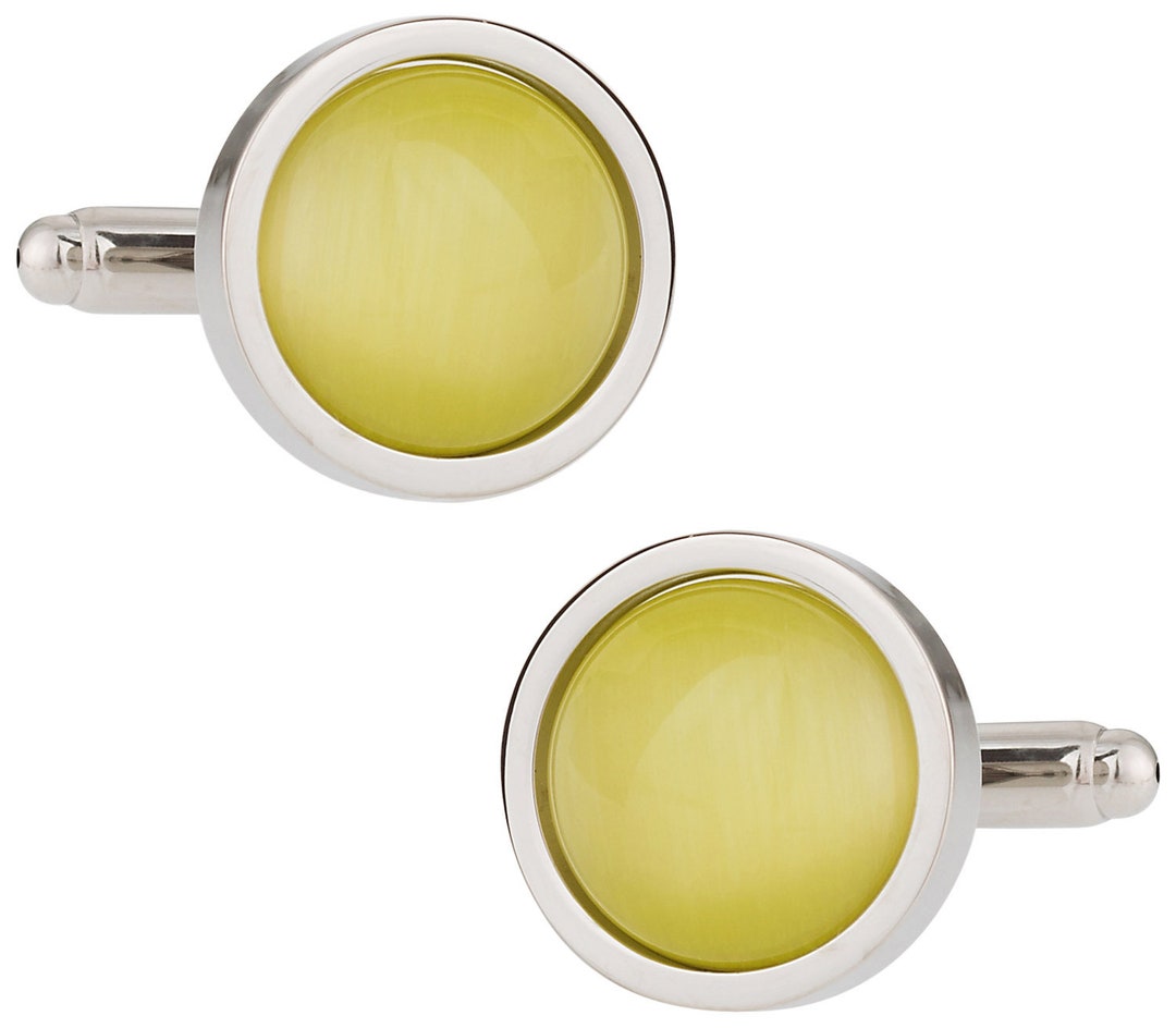Round Pale Yellow Catseye-style Cufflinks With Travel Gift Box - Etsy
