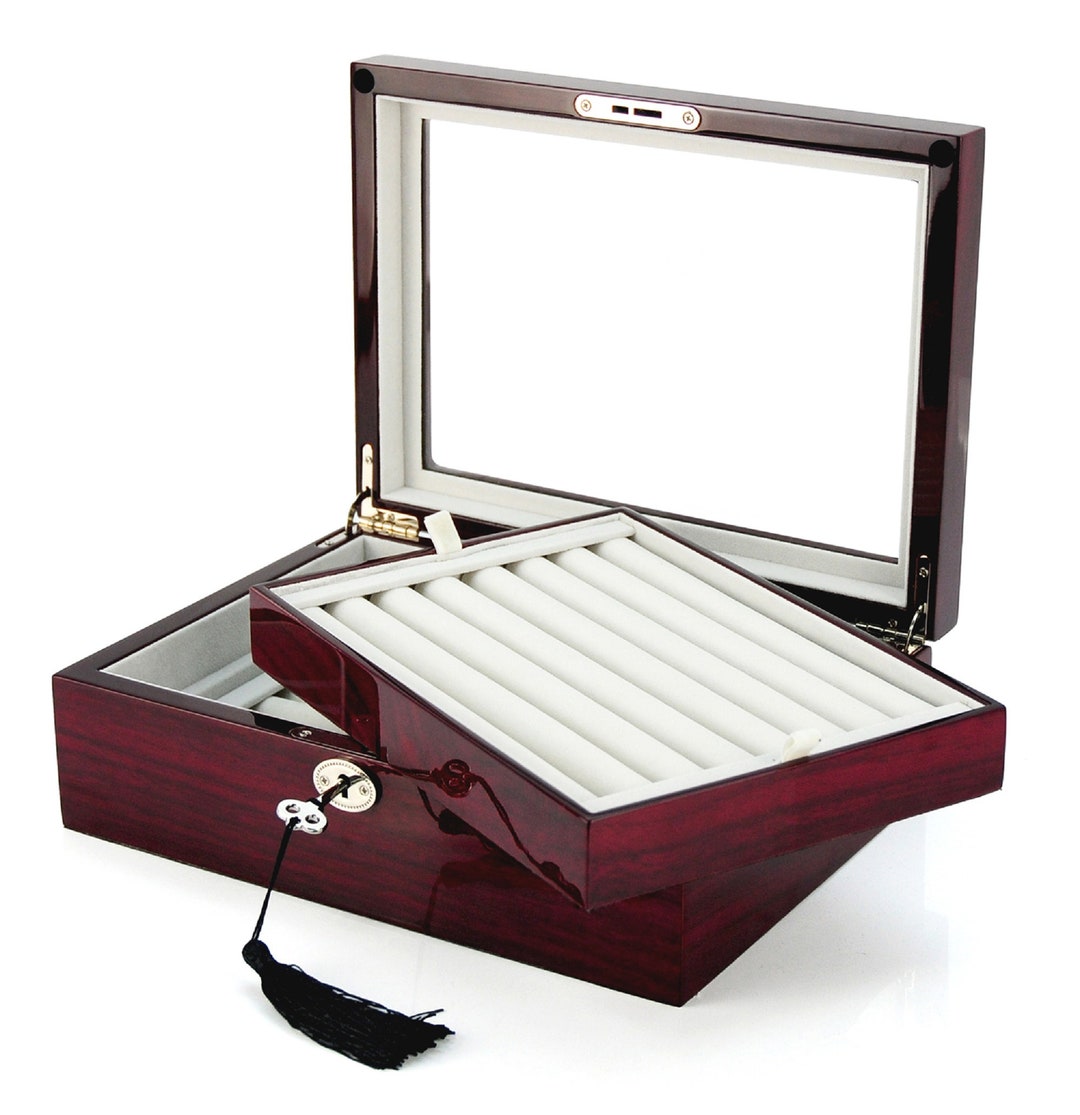 Large Mahogany Cufflinks Box Storage Case Double Layer Cufflinks Lapel ...