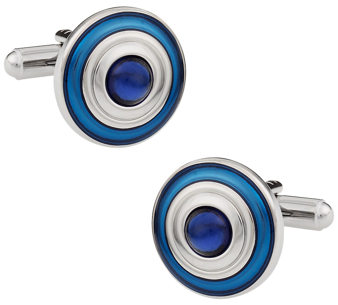 Concentric Enamel Blue Round Cufflinks With Travel Gift Box Ready to ...