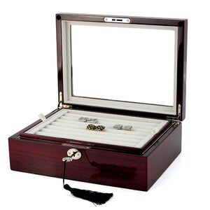 Large Mahogany Cufflinks Box Storage Case Double Layer Cufflinks Lapel ...