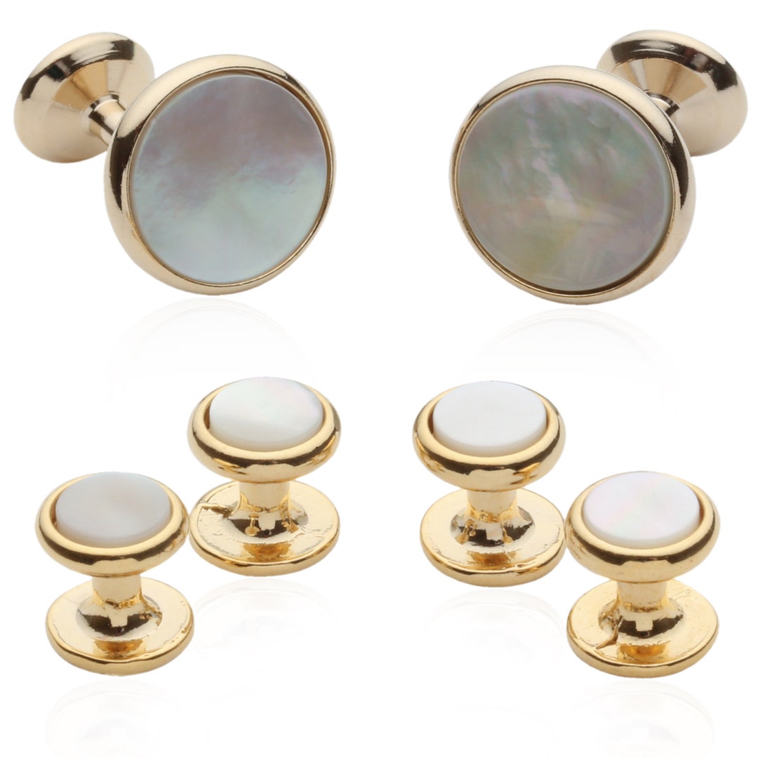 Wedding Tuxedo Cufflinks and Studs Formal Set Classic Mother of Pearl ...