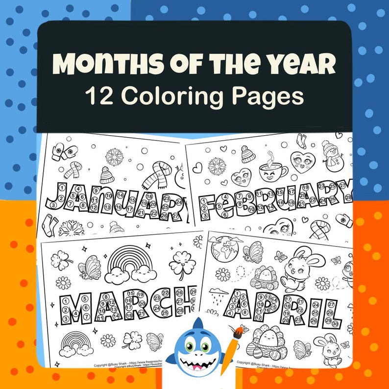 Months of the Year Printable - Calendar Coloring Pages - Etsy