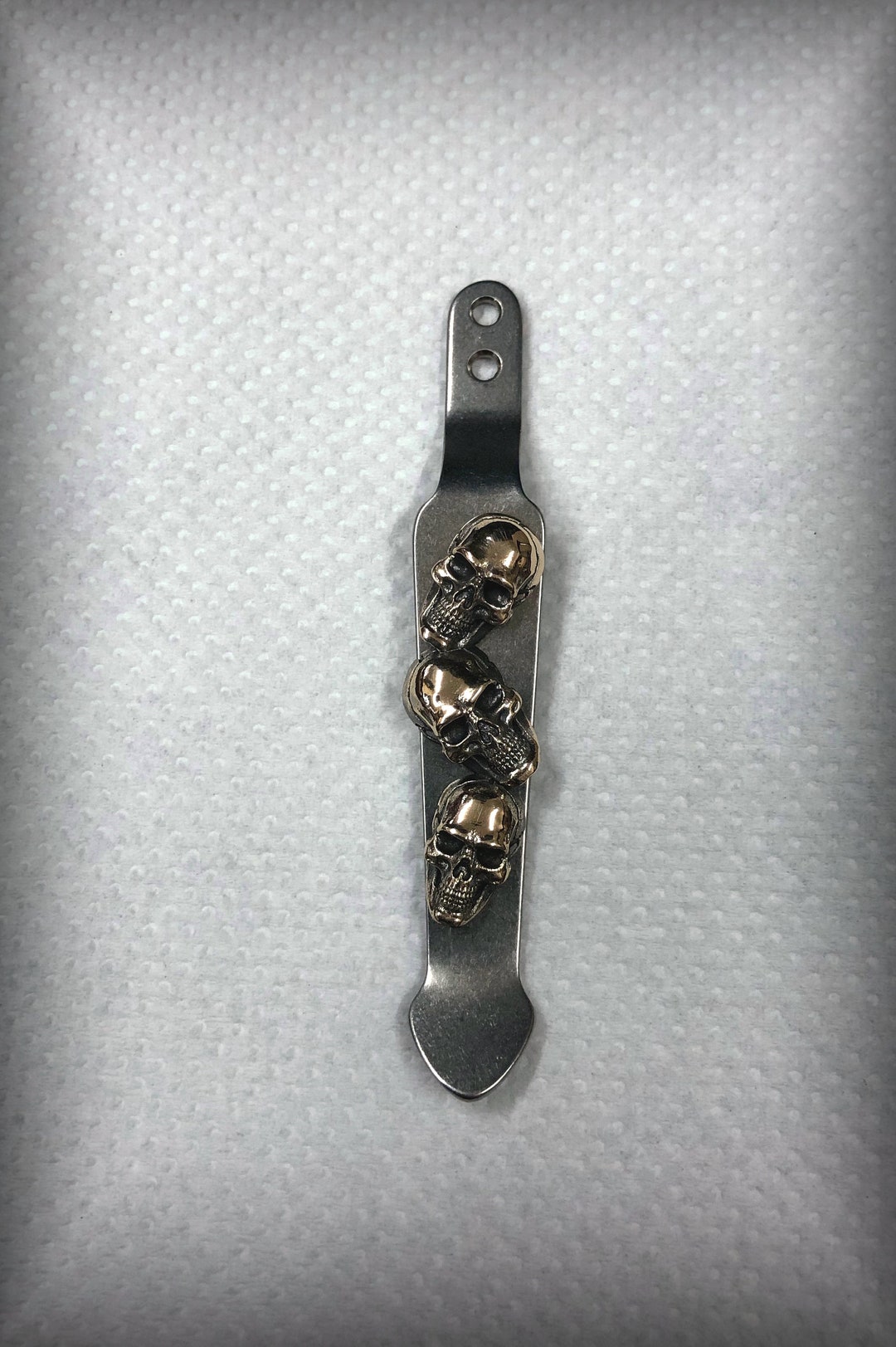 Handmade Titanium Clip With 3 Bronze Skull - Etsy