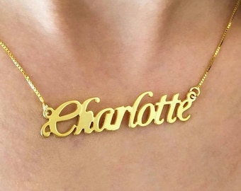 Gold Plated Script Name Necklace Custom Name Pendant | Etsy