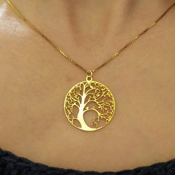 Solid Gold Tree Pendant - Etsy