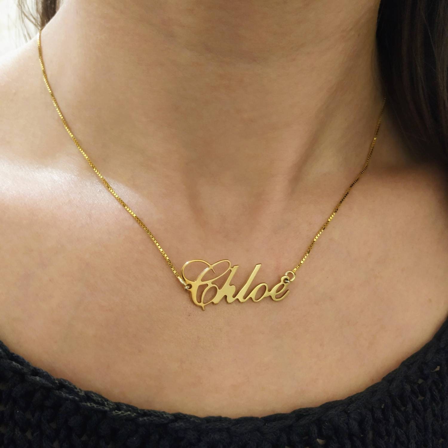 Custom Name Necklace 14k Gold Name Cursive Necklace - Etsy