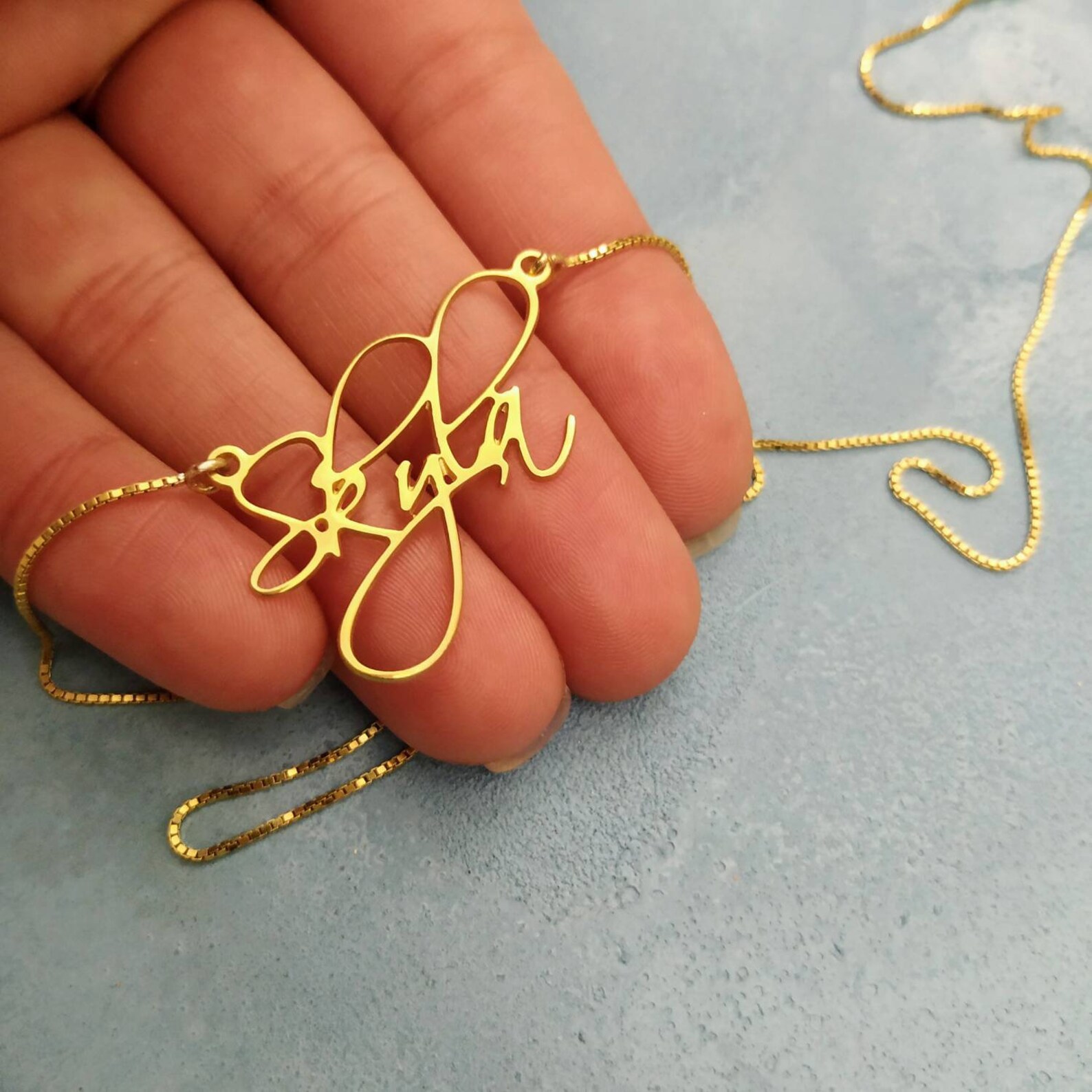 14K Real Gold Name Necklace Customized Name Handwriting - Etsy