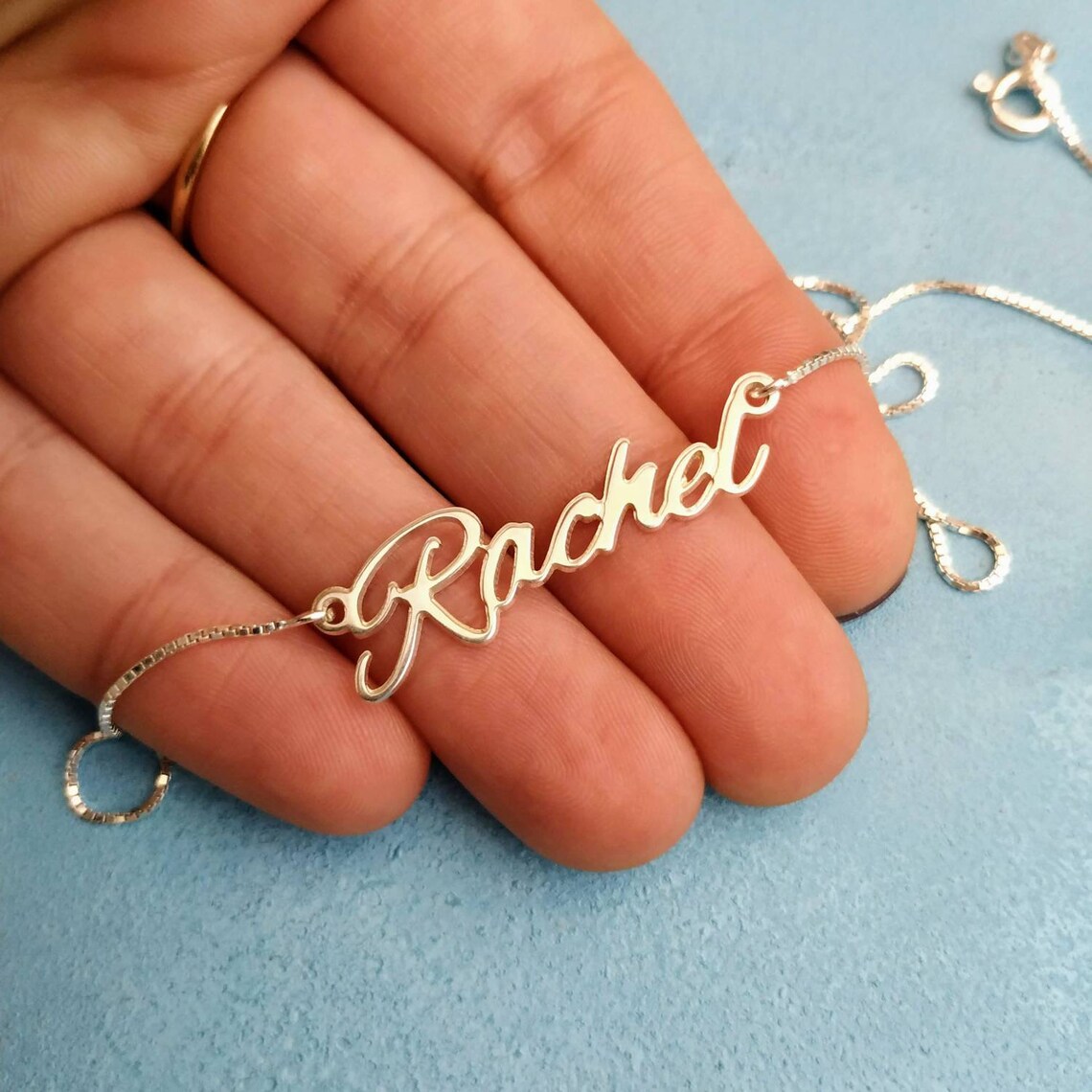 Sterling Silver Custom Made Name Necklace Cursive Rachel | Etsy