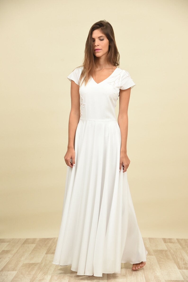 Simple White Wedding Dress Wedding Dress Sash Embroidered | Etsy