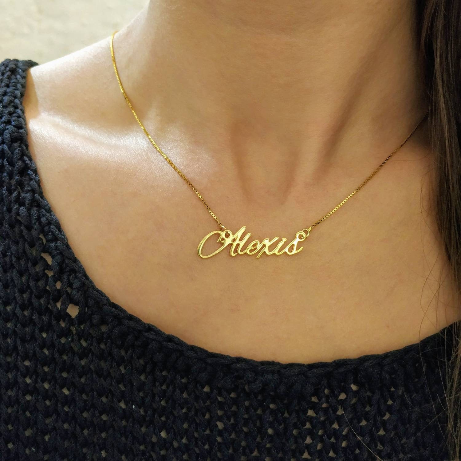 Gold Plated Necklace With Name Custom Name Necklace | Etsy