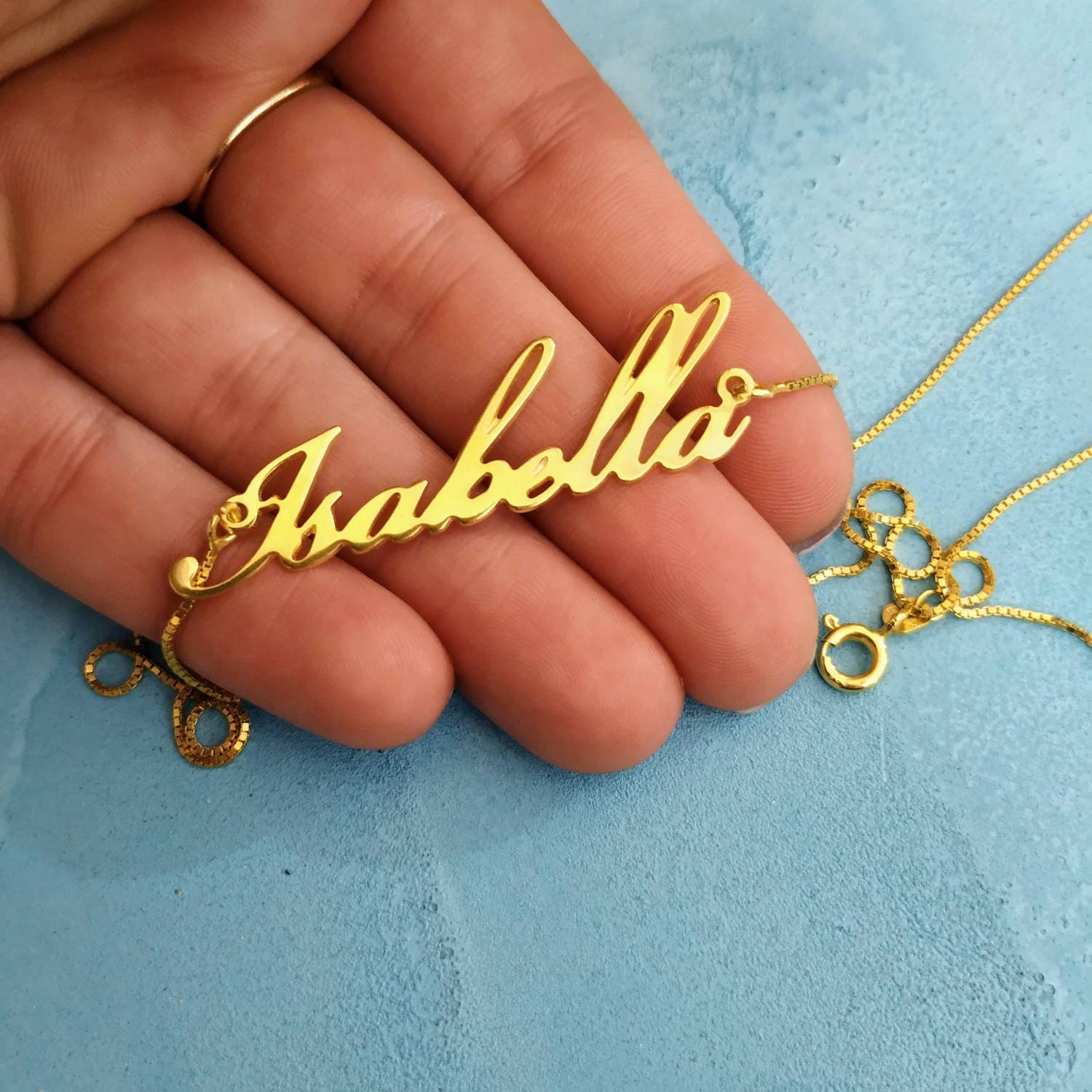 Gold Plated Script Name Necklace Custom Name Pendant | Etsy