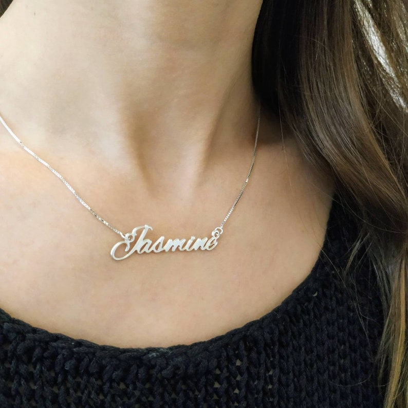 925 Silver Personalized Name Necklace Silver Nameplate Etsy
