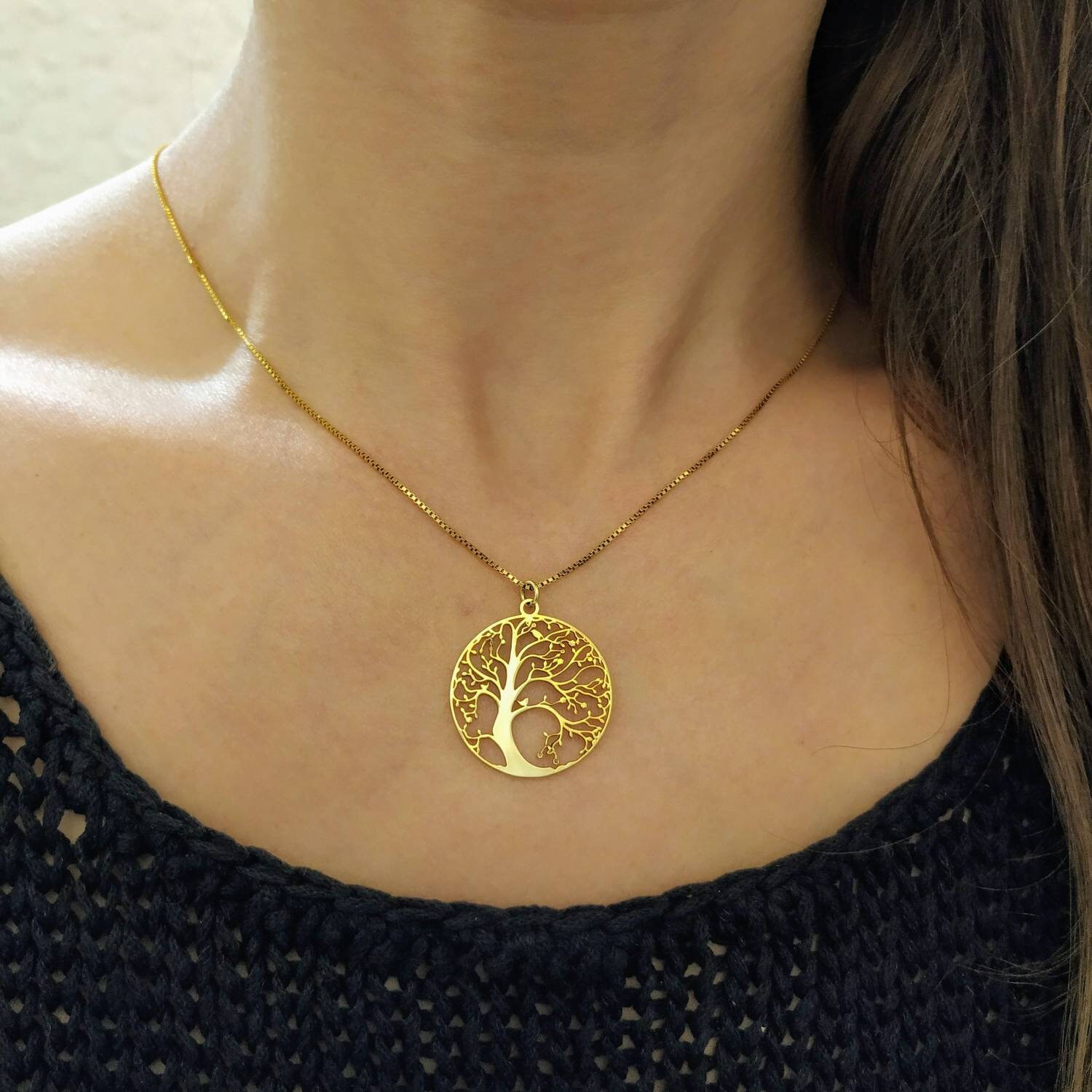 14k Solid Gold Dainty Tree Necklace Tree of Life Pendant - Etsy