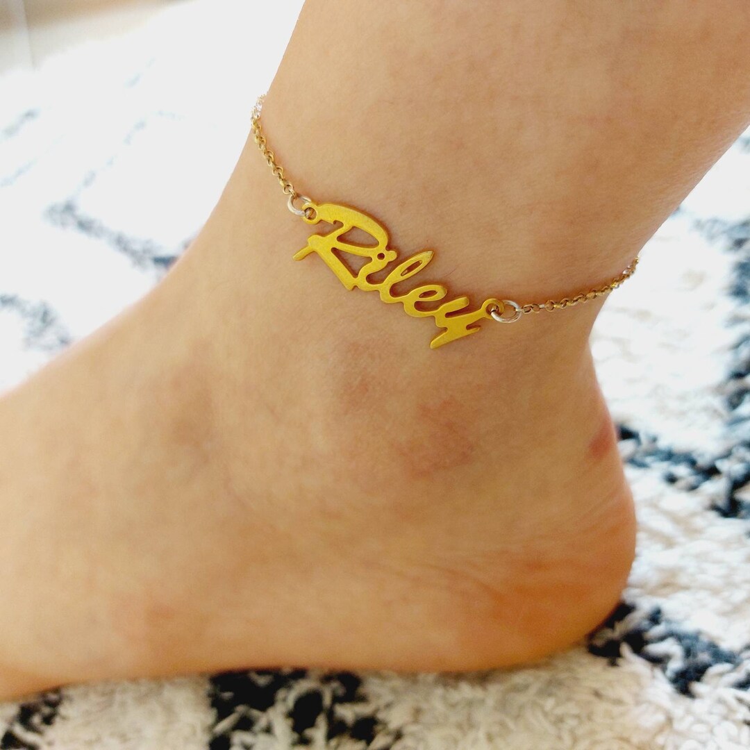 Personalized 14k Gold Name Anklet - Nameplate Anklet - Custom Anklet ...