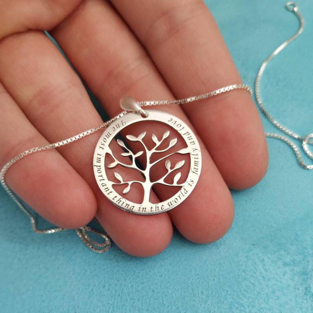 Personalized - Family Tree - Engraved Tree Necklace - Family Charm ...