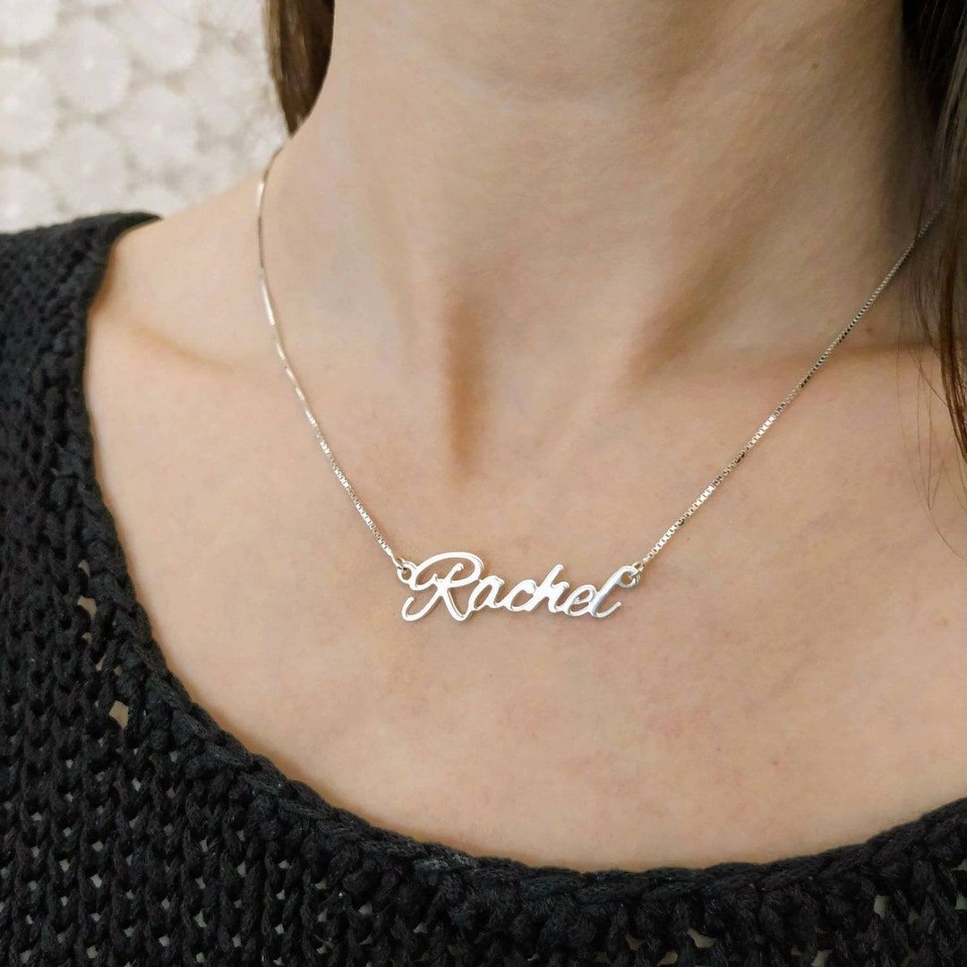Sterling Silver Custom Made Name Necklace - Cursive Rachel - Etsy