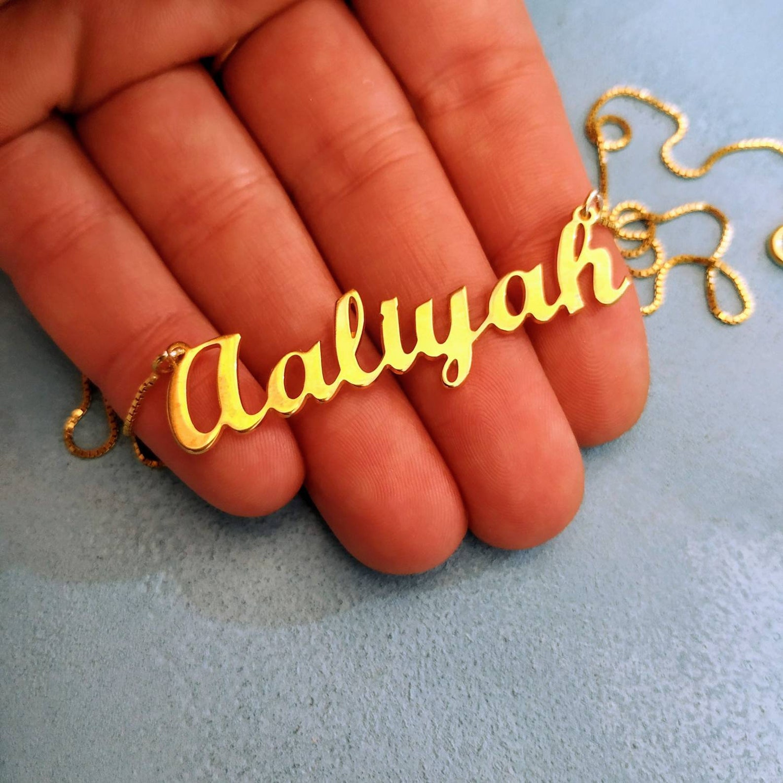 Solid 14k Gold Personalized Name Big Name Chain Cursive Etsy