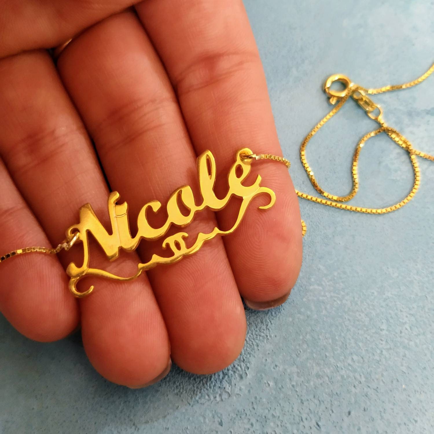 14k Real Gold Name Necklace Personalized Name Etsy