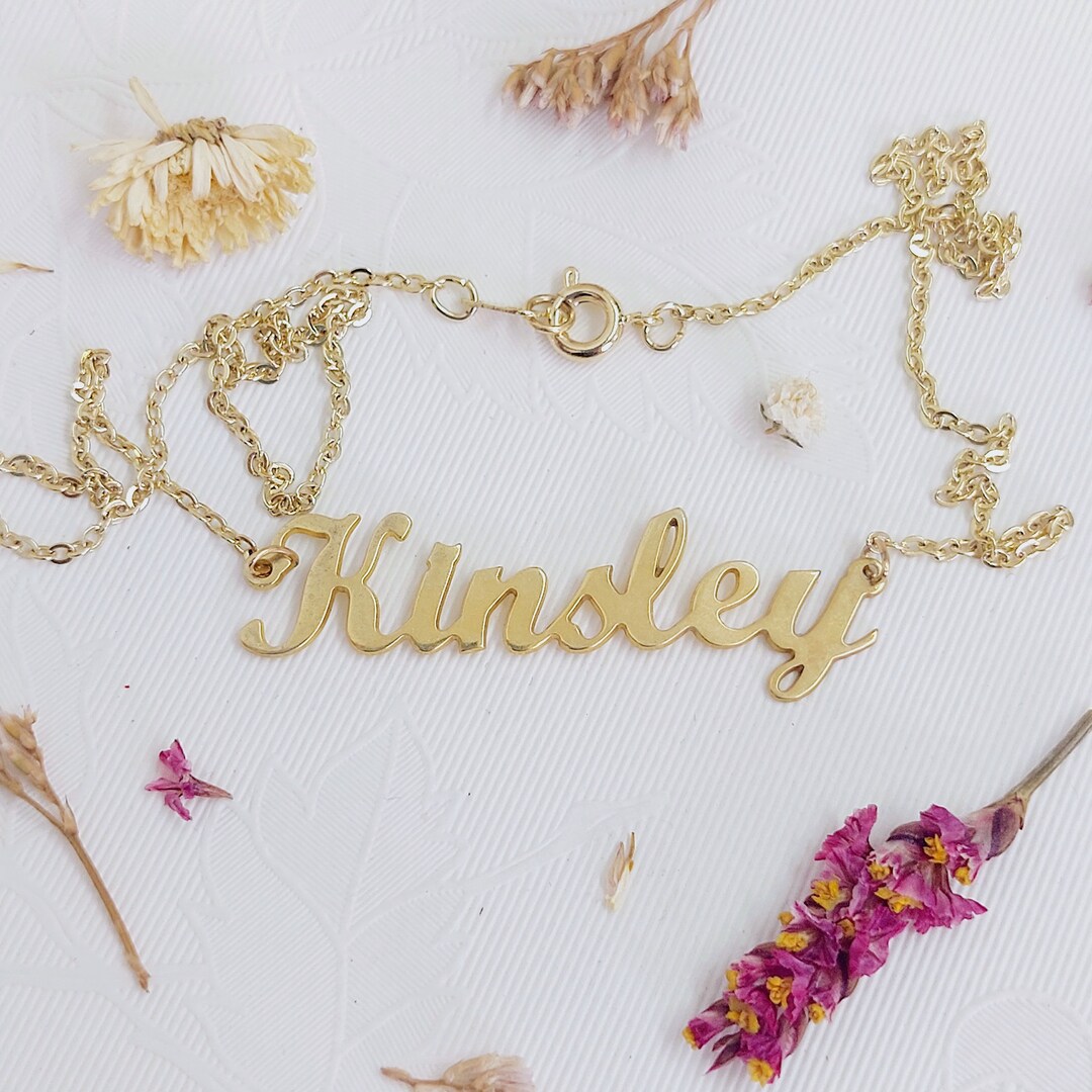 14k Gold Nameplate - Custom Gold Name - 14k Name Necklace - Solid Gold ...