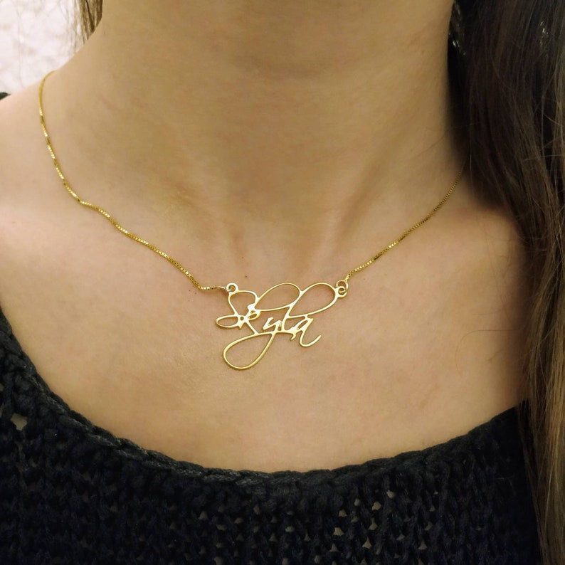 14K Real Gold Name Necklace Customized Name Handwriting - Etsy