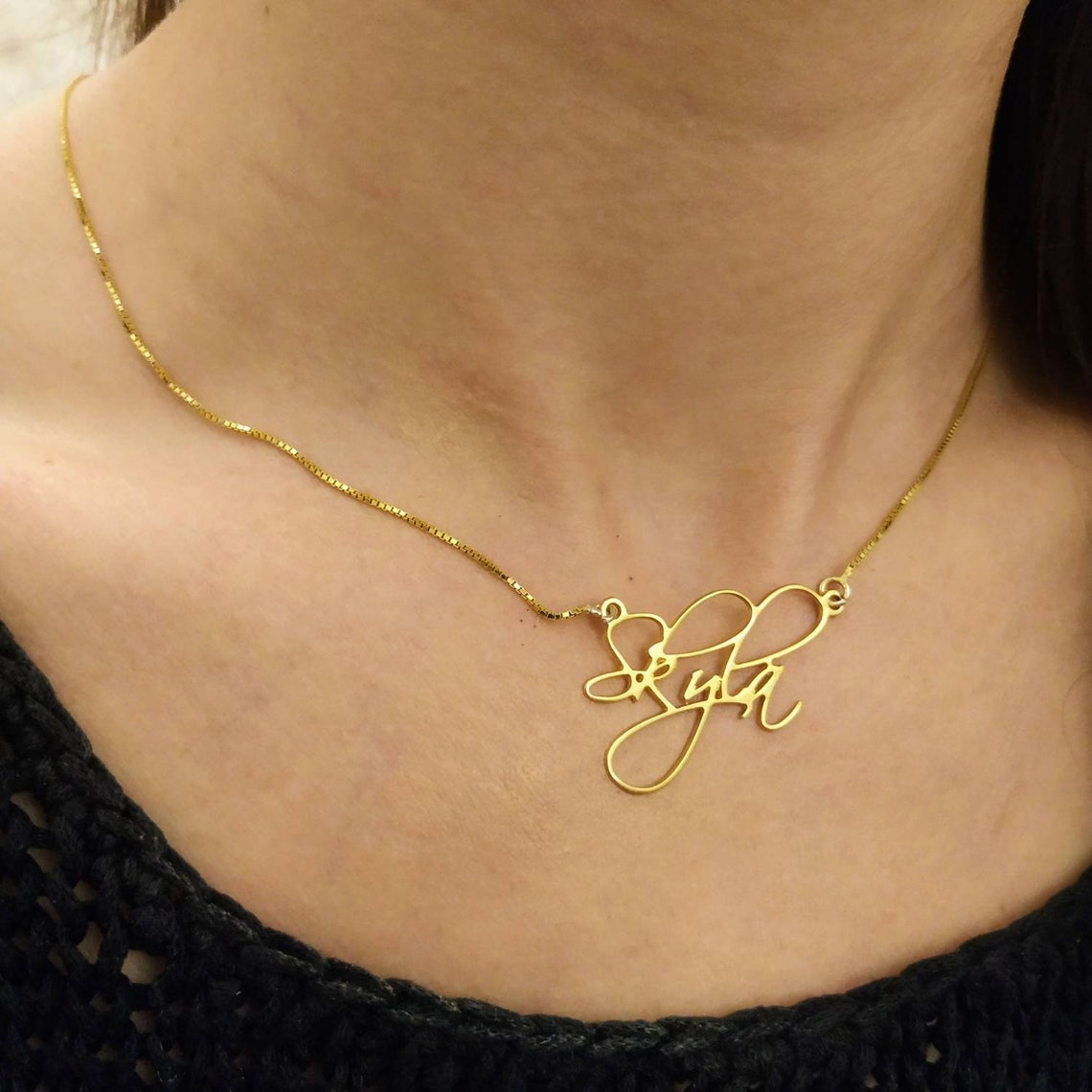 14K Real Gold Name Necklace Customized Name Handwriting - Etsy