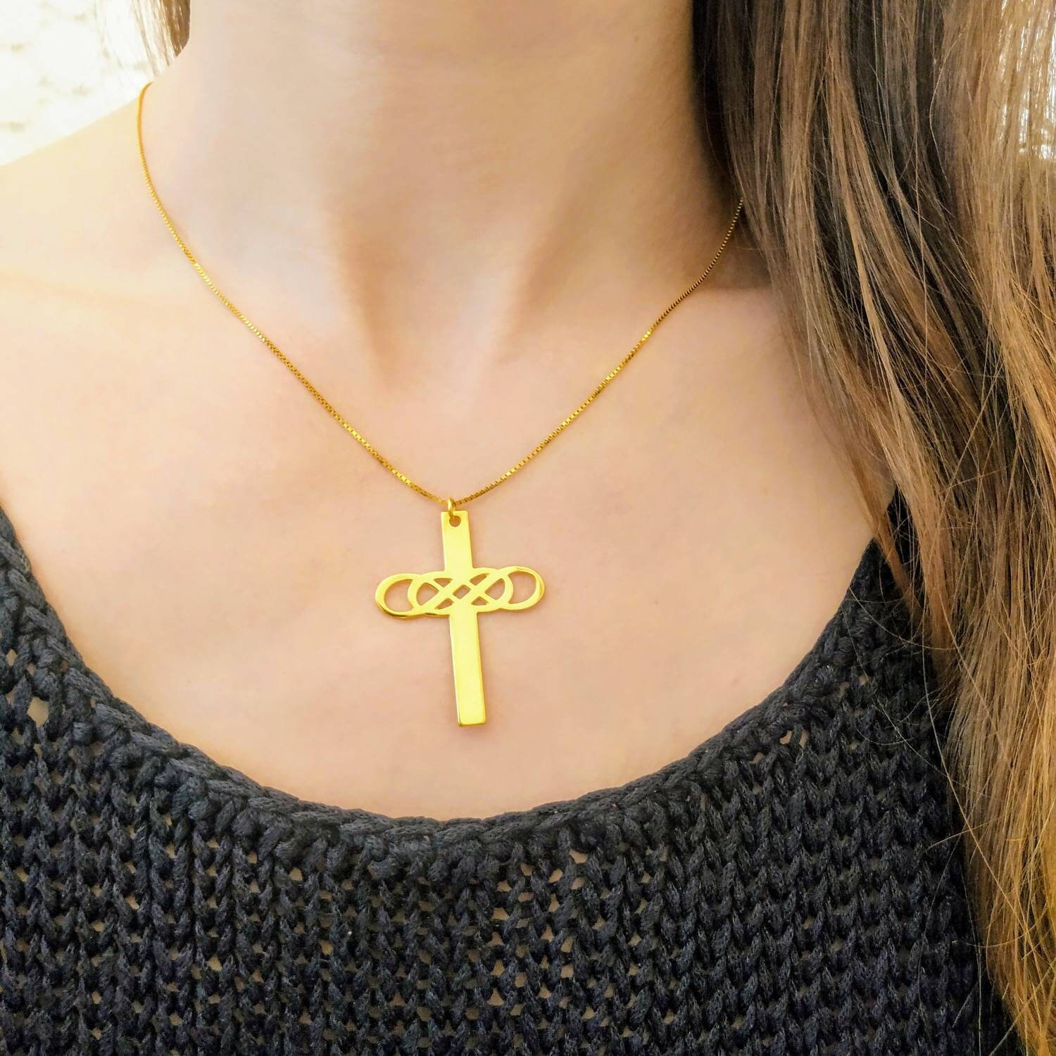 14k Solid Gold Infinity Cross Celtic Cross Gold Cross | Etsy