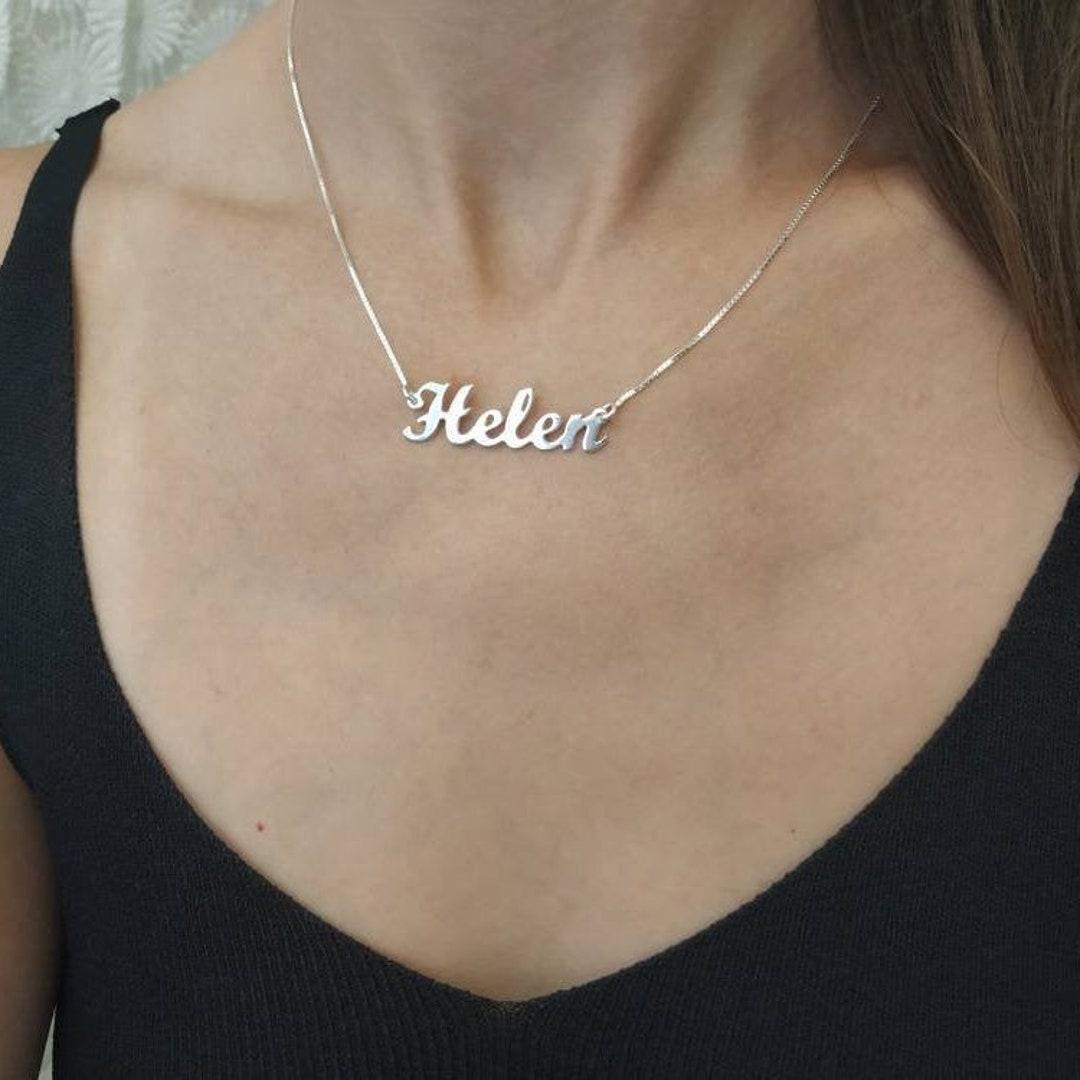 Name Necklace Personalized Pendant Big Name Pendant Cursive Font 925 ...