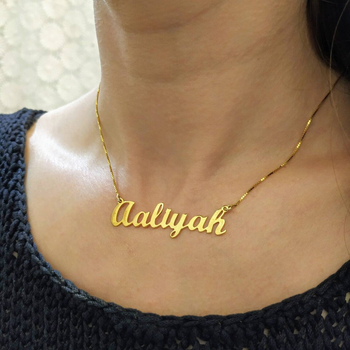Solid 14k Gold Personalized Name Big Name Chain Cursive Etsy