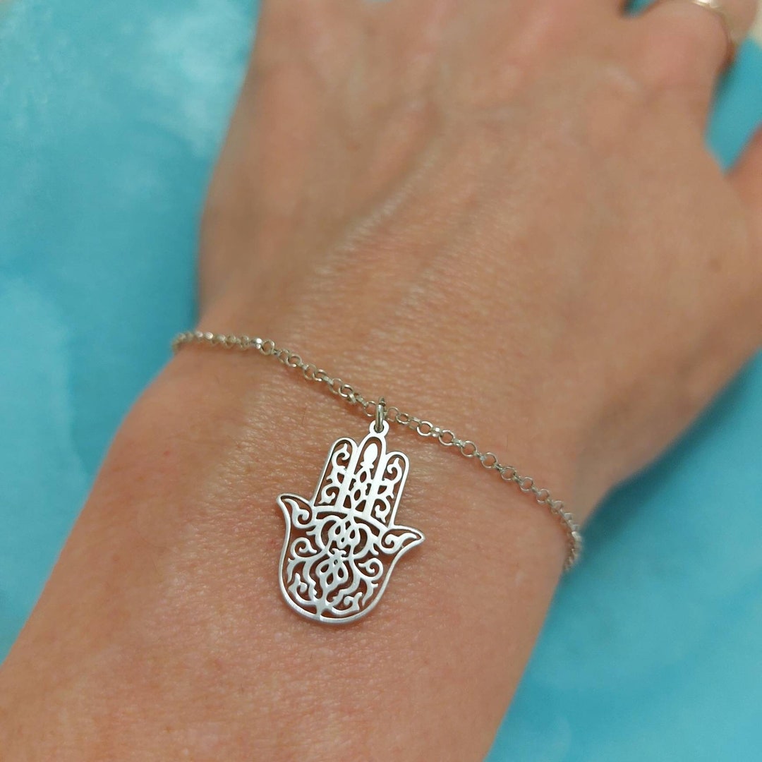 925 Silver Hamsa Bracelet Hamsa Hand Jewelry Hand of Fatima Hamsa Charm ...