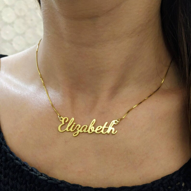 14k Real Solid Gold Custom Name Necklace Nameplate Pendant Etsy