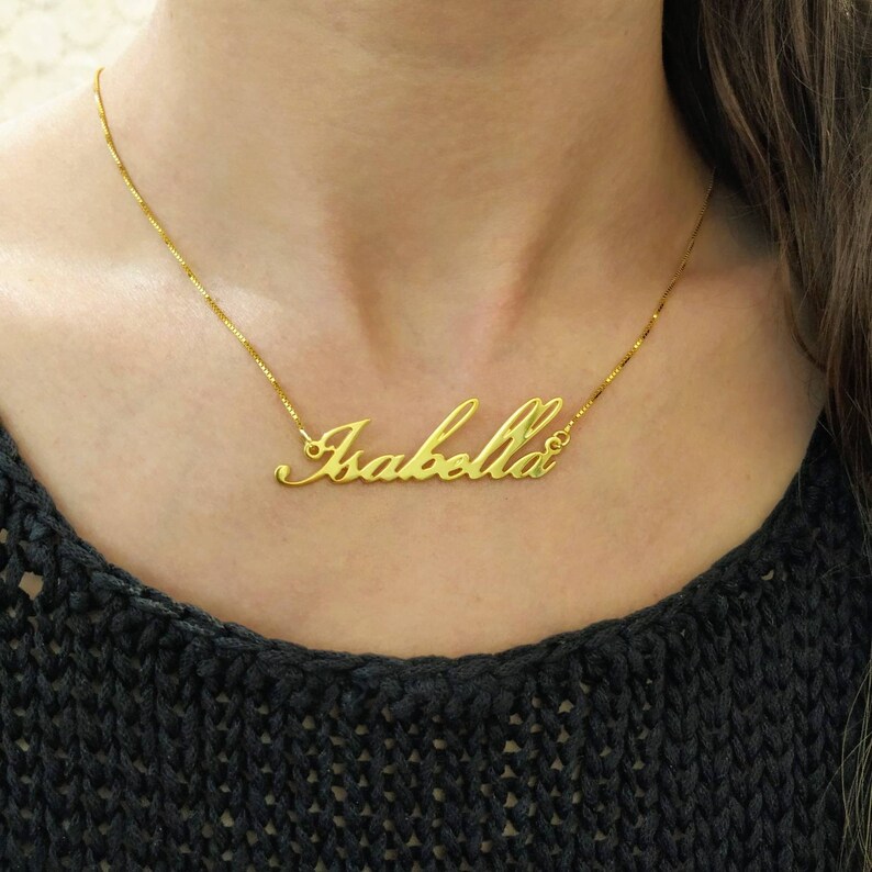 Gold Plated Script Name Necklace Custom Name Pendant | Etsy