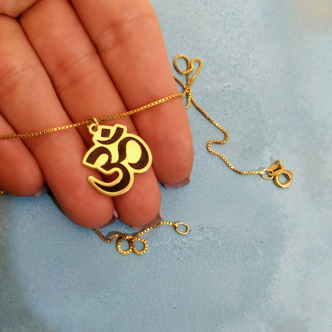 14k Gold Om Necklace Real Gold Om Yoger Necklace Indian Jewelry Energy ...