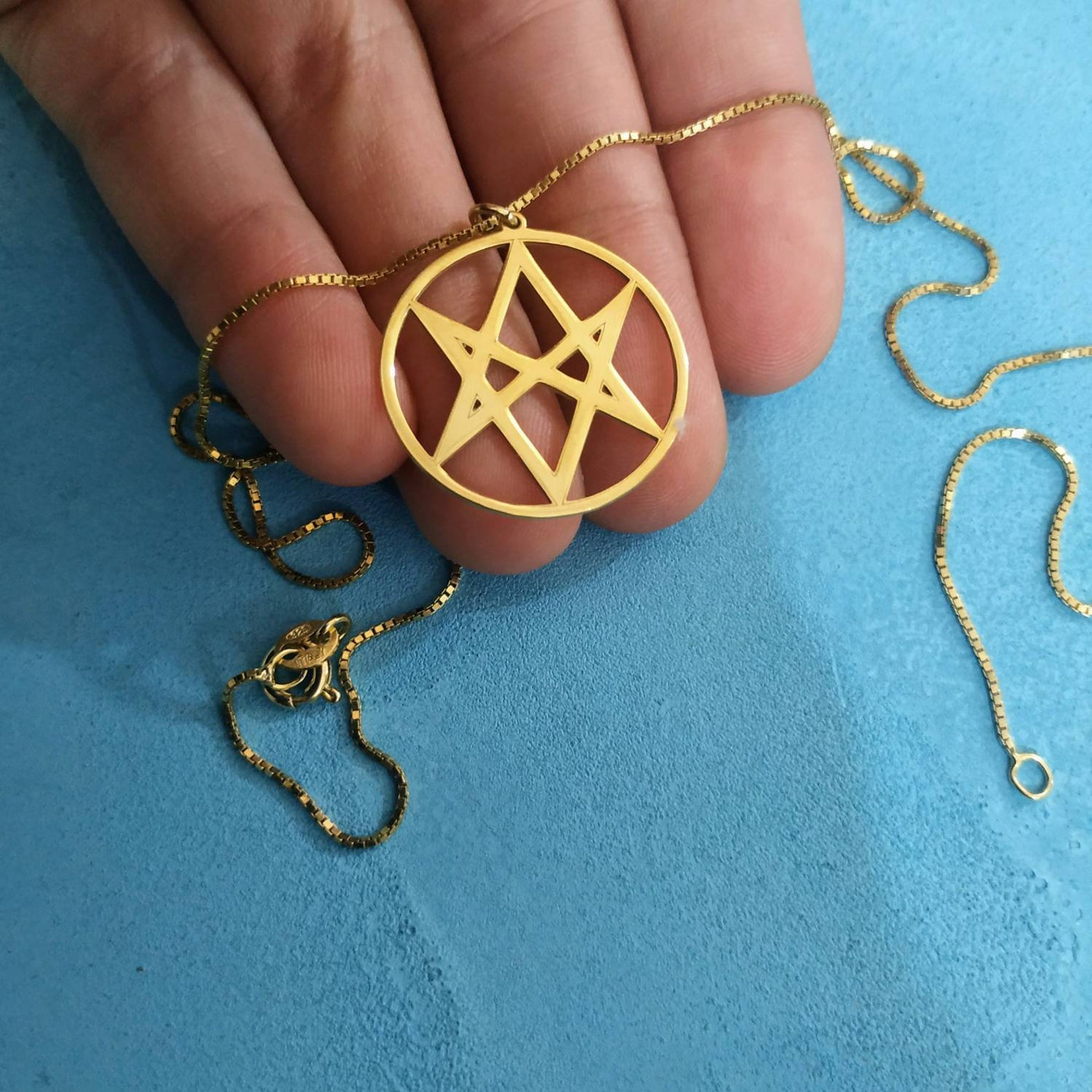 14k Solid Gold Unicursal Hexagram Unicursal Necklace - Etsy UK