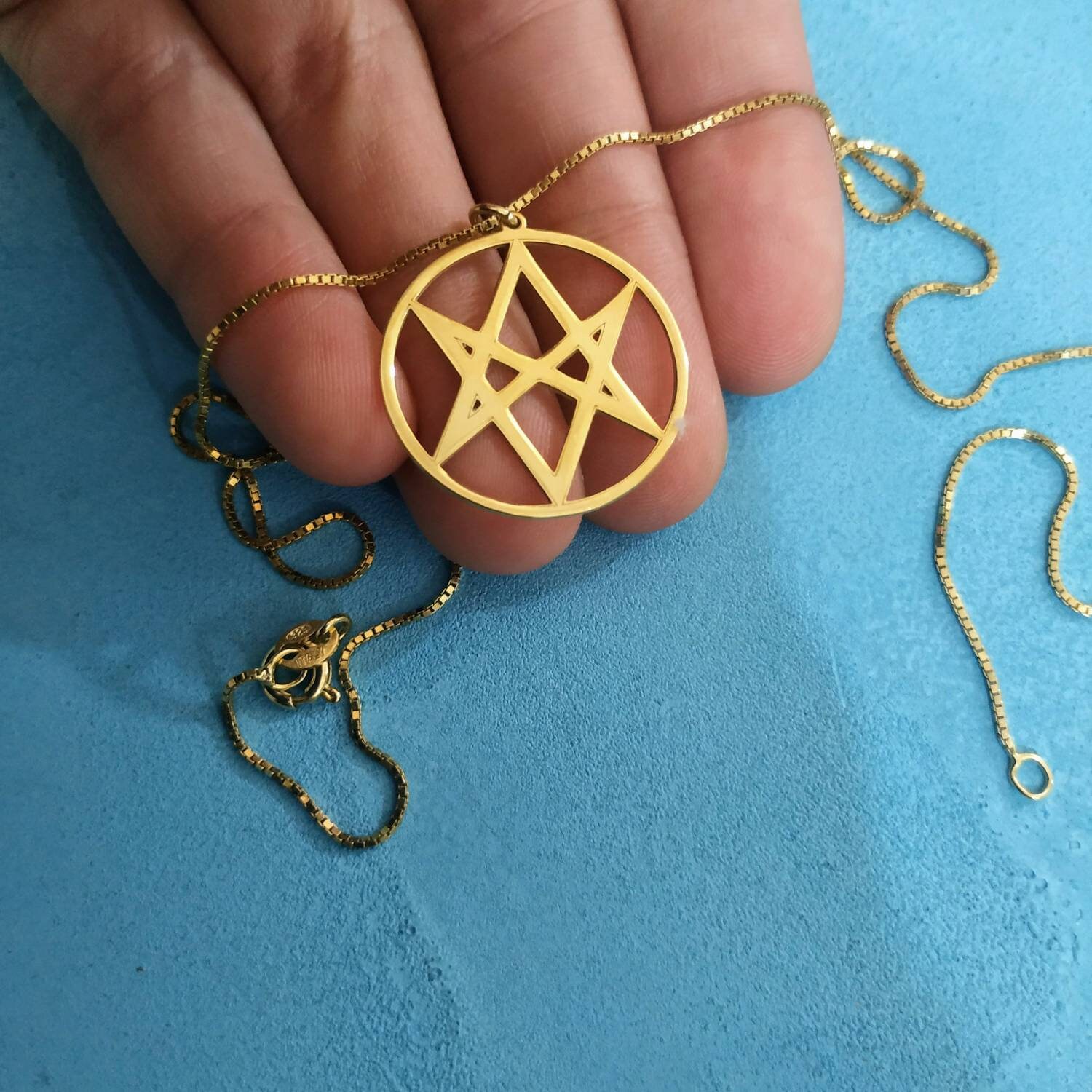 14k Solid Gold Unicursal Hexagram Unicursal Necklace | Etsy
