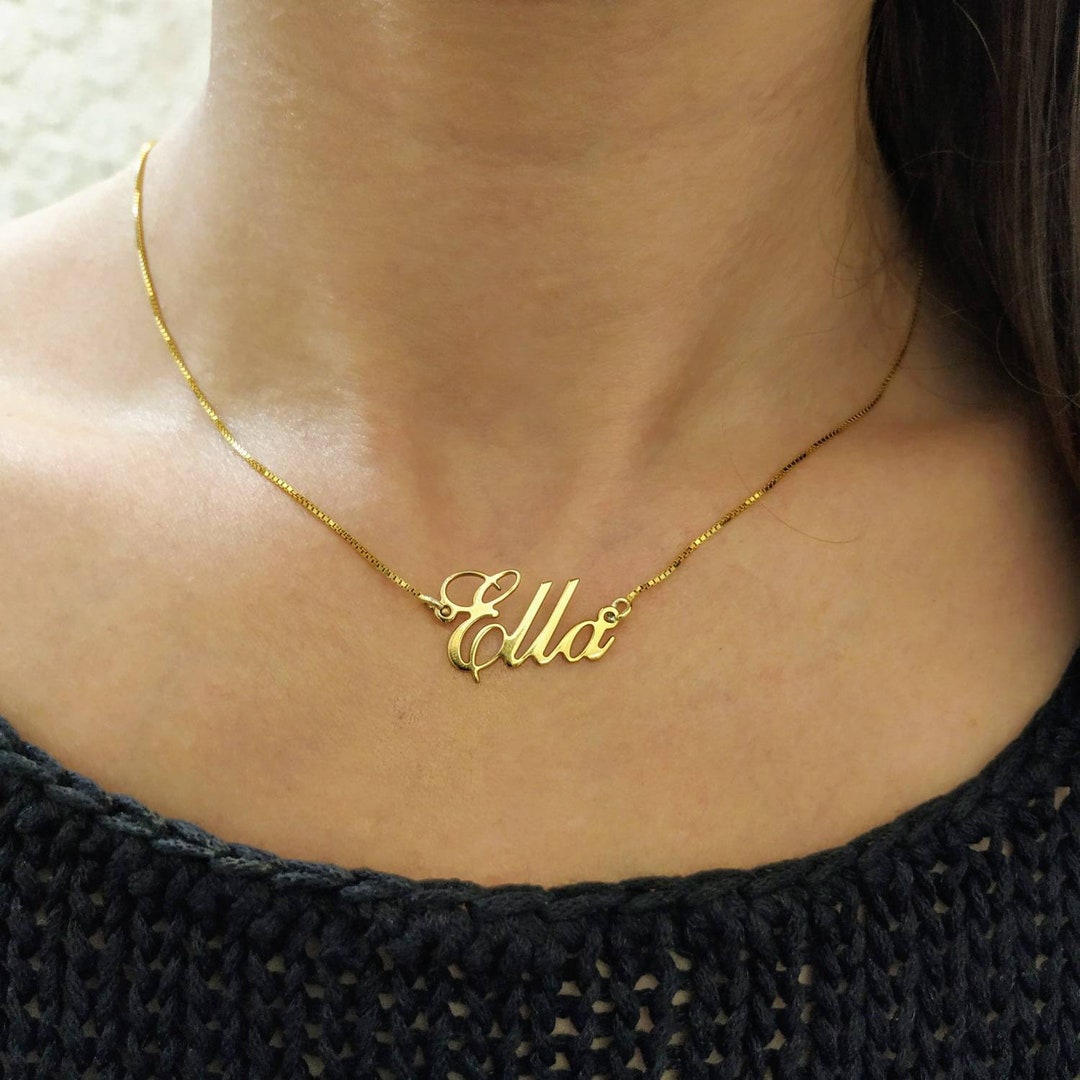 Gold Plated Nameplate Necklace - Personalized Name Chain - Cursive ...