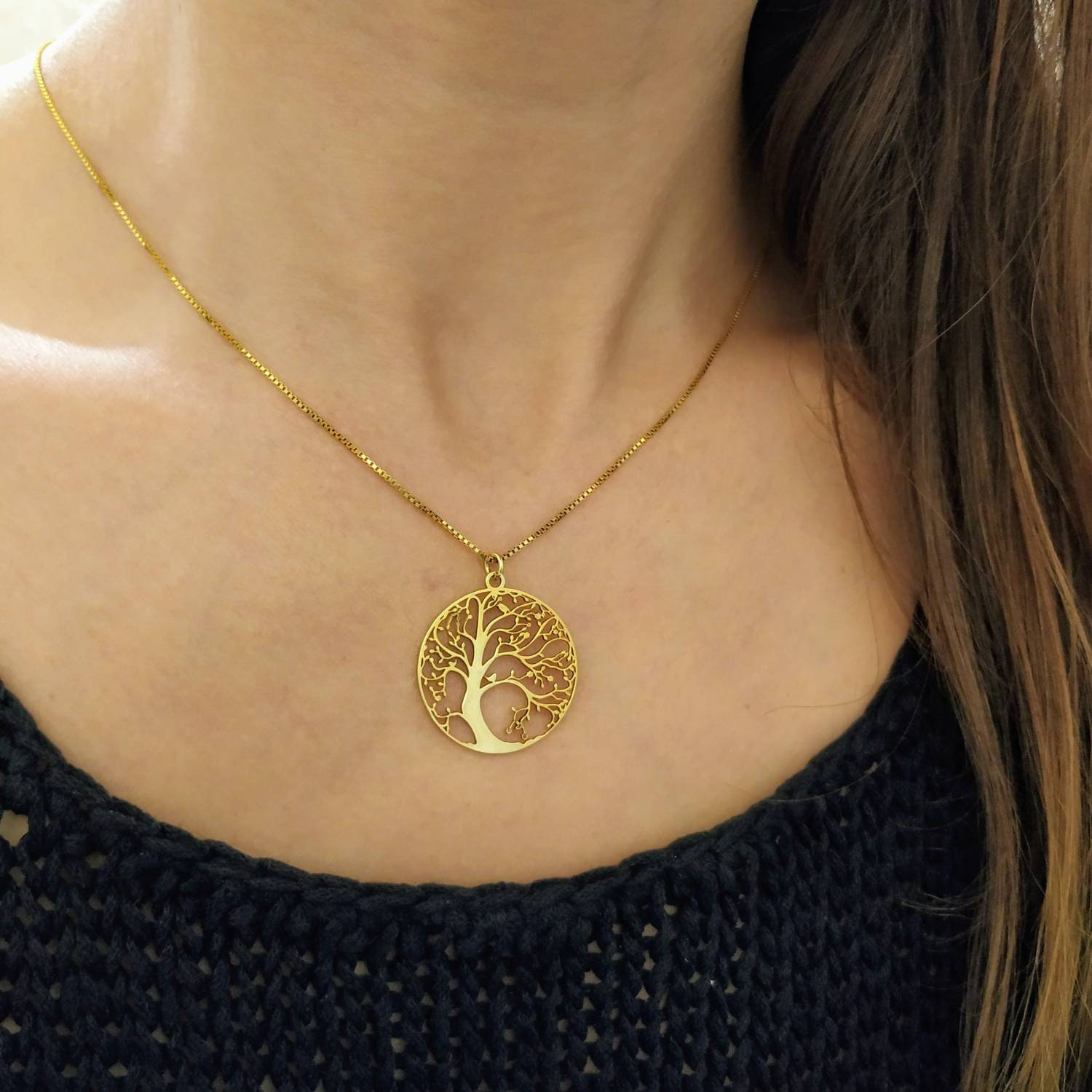 14k Solid Gold Dainty Tree Necklace Tree of Life Pendant - Etsy