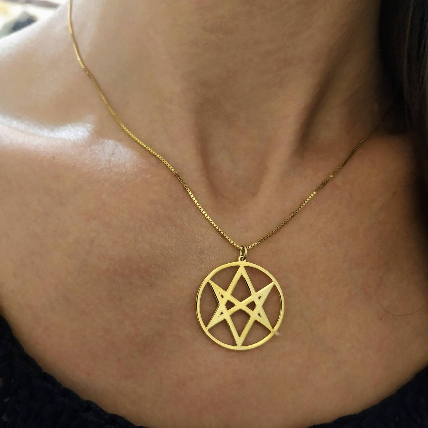 14k Solid Gold Unicursal Hexagram Unicursal Necklace - Etsy UK