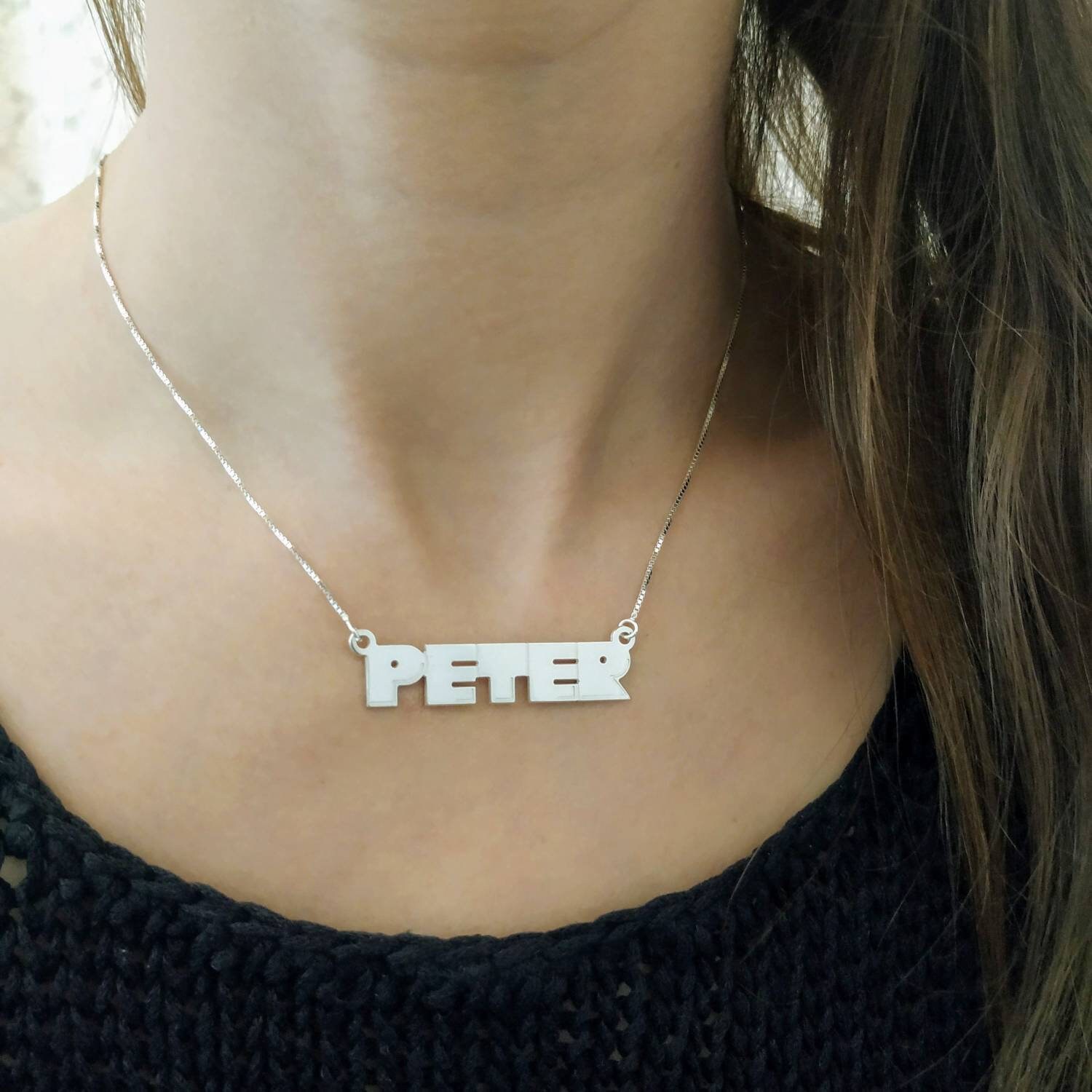 925 Silver Custom Nameplate Pendant Necklace Big Letters Etsy