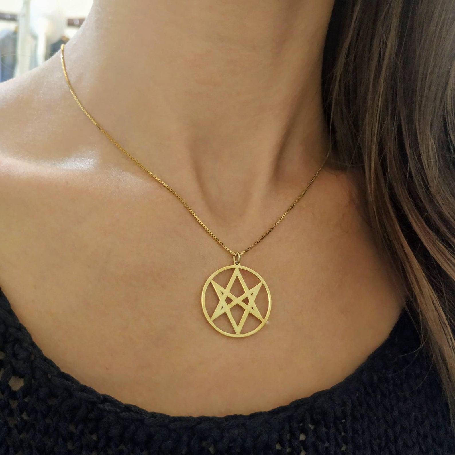 14k Solid Gold Unicursal Hexagram Unicursal Necklace - Etsy UK