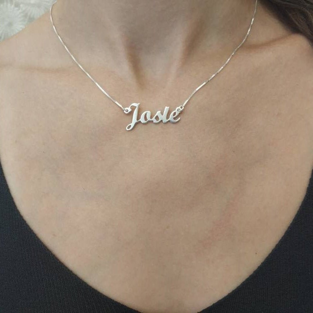 925 Sterling Silver Name Chain Custom Big Nameplate Cursive Name ...