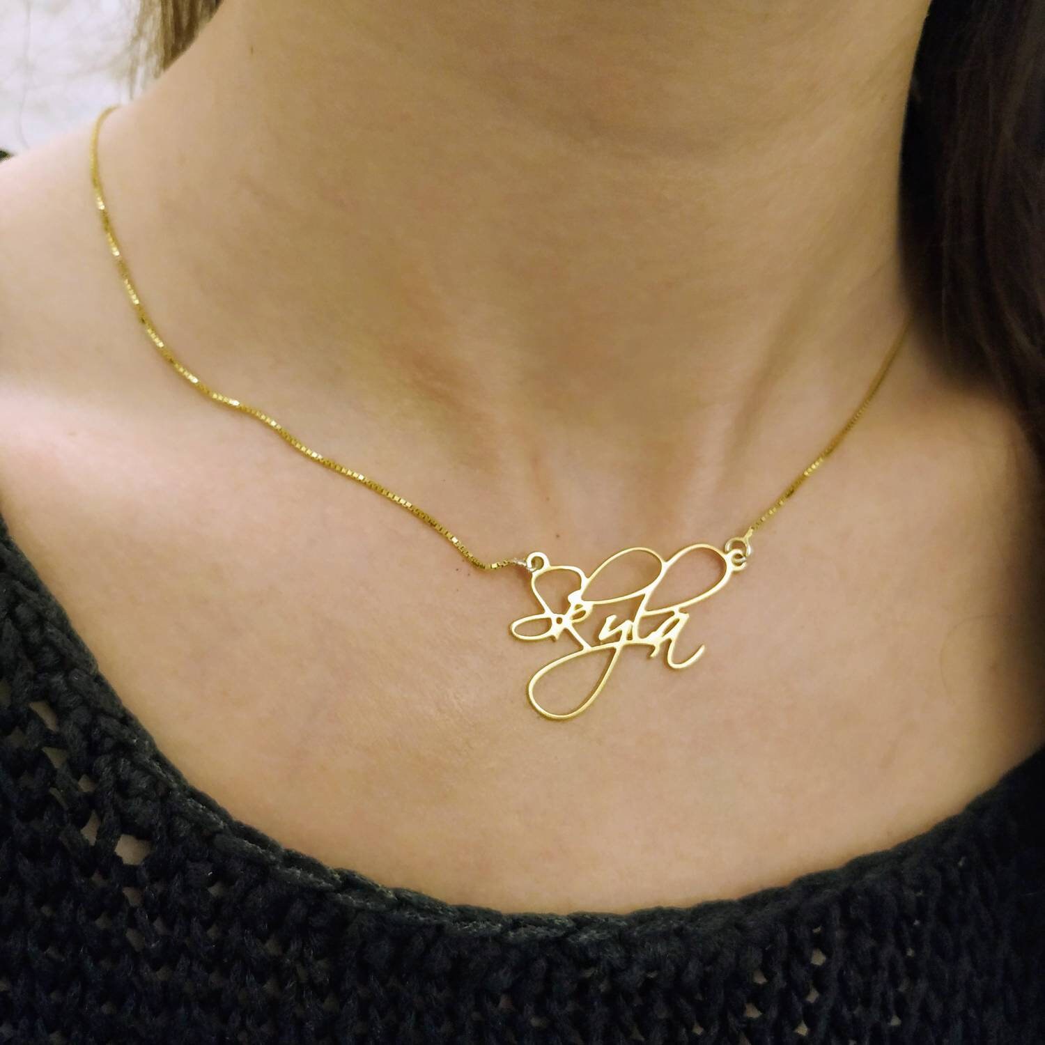 14K Real Gold Name Necklace Customized Name Handwriting - Etsy