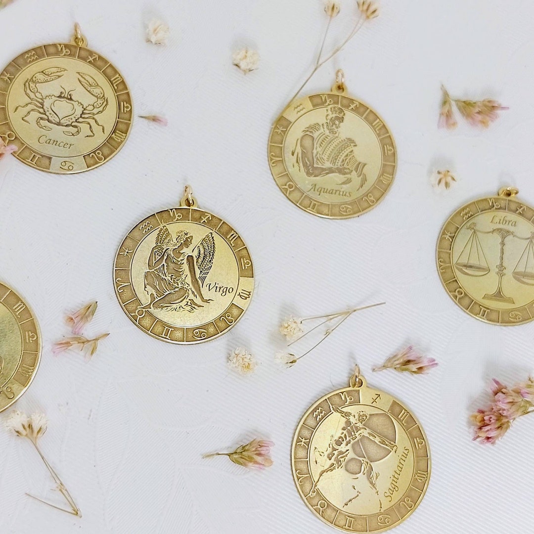 Zodiac Pendant Necklace Star Sign Charm Horoscope Medallion Astrology ...