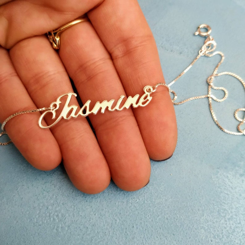 925 Silver Personalized Name Necklace Silver Nameplate Etsy